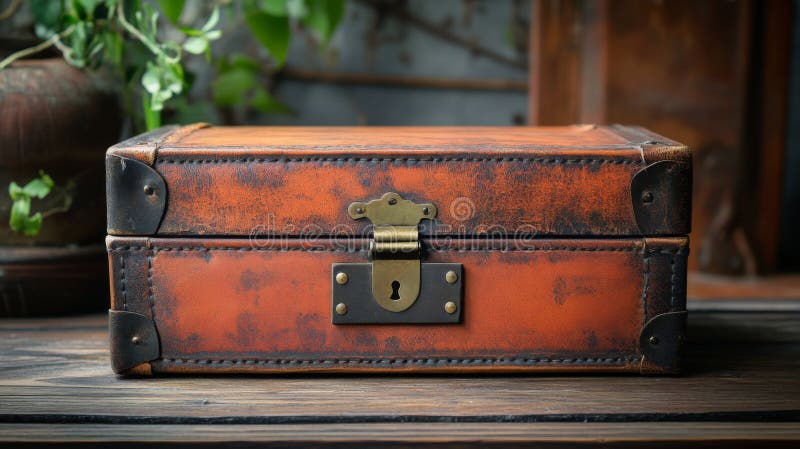 Antique Leather Box with Metal Clasp and Keyhole Stock Illustration ...