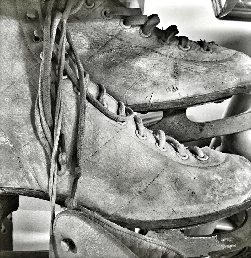 Antique Leather Ice Skating Boots Stock Photo - Image of equipment ...