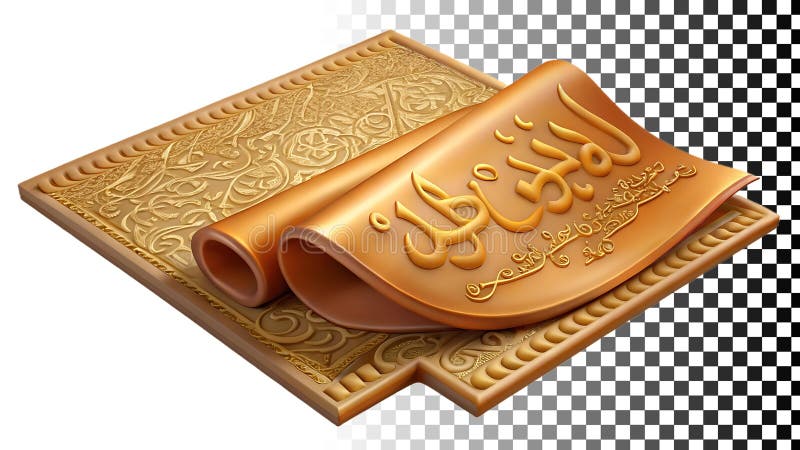 Leather Scroll with Arabic Script Decorative Element Vintage Style Png ...