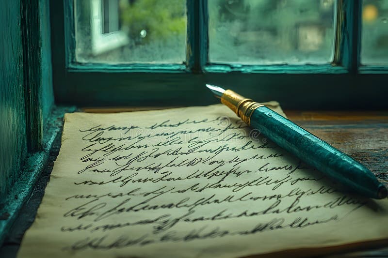 Vintage Handwritten Letter & Pen Stock Illustration - Illustration of ...