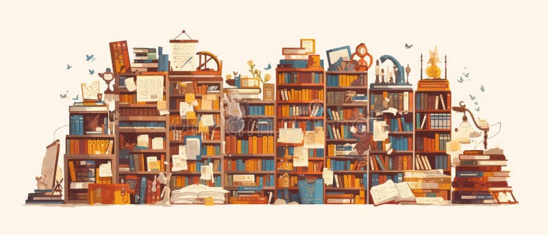 Antique Library Vs. Modern Digital Archive, Knowledge Evolution, Comic ...