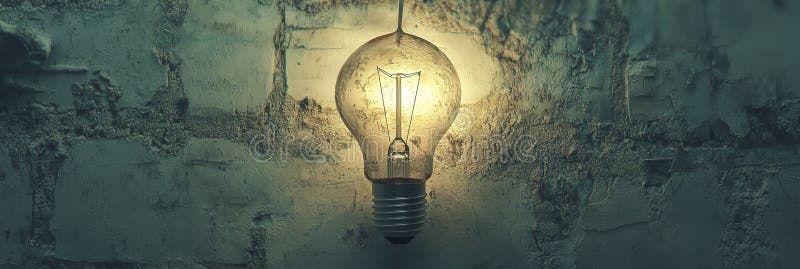 Antique Light Bulb Illuminating on Rough Wall Stock Illustration ...