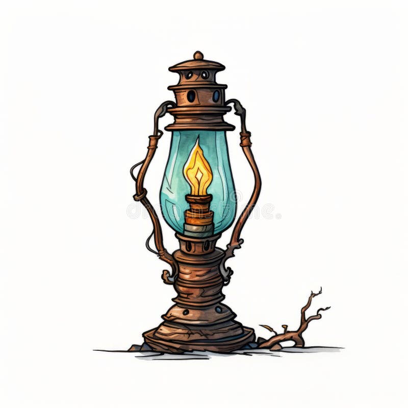 Vintage Lamp and Bulb Vector Illustration in 2d Game Art Style Stock ...