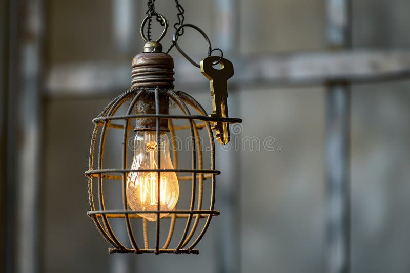 Antique Light Bulb Radiating Inside a Birdcage, Placed on a Rustic ...