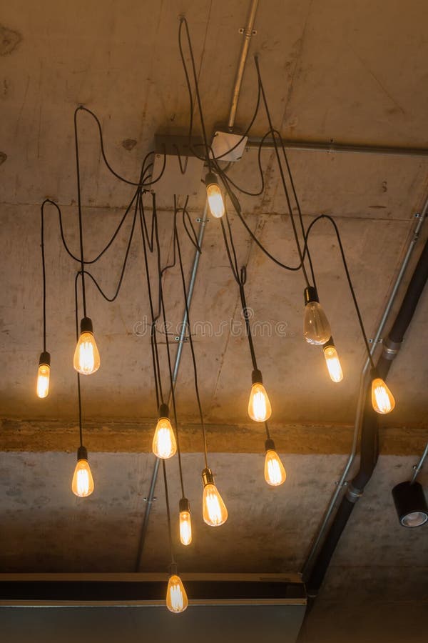 Antique Light Bulbs Hanging on the Ceiling Stock Photo - Image of glass ...