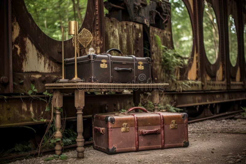 Antique Luggage Resting on a Wooden Train Rack Stock Illustration ...