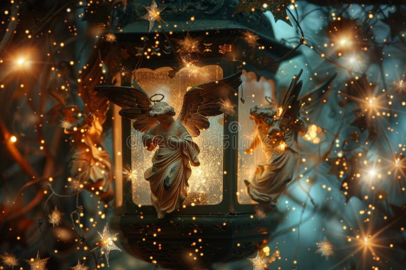 Antique Magic Lantern with Delicate Angels Emerging Surrounded by ...