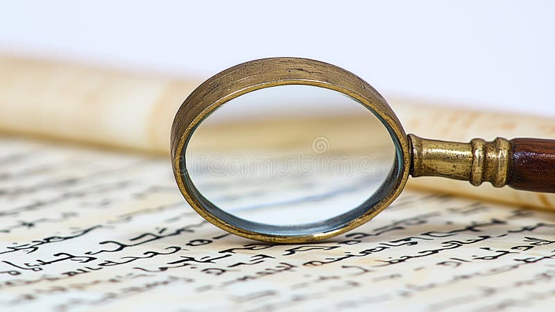 Antique Magnifying Glass on Ancient Script, Close-up Stock Photo ...