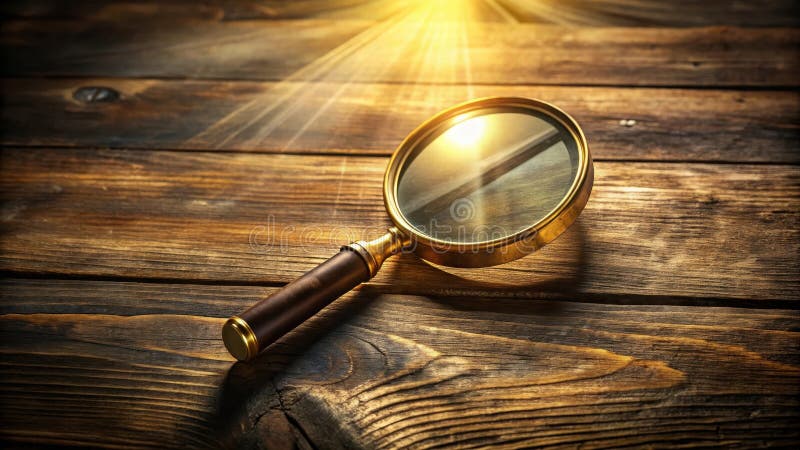 Antique Magnifying Glass on Rustic Wooden Surface Bathed in Sunlight ...