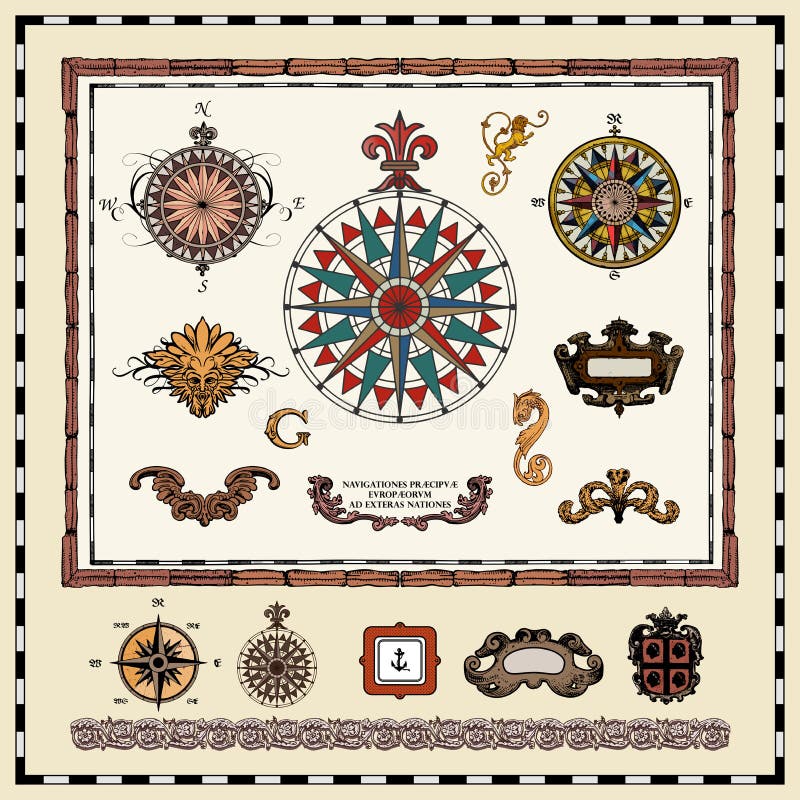 Antique Map Frame Decorations Stock Vector - Illustration of border ...