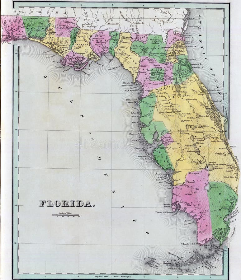 Antique map of Florida stock photo. Image of document - 22010628