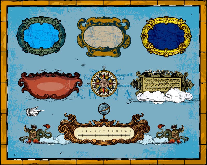 Antique Map Frame Decorations Stock Vector - Illustration of decoration ...