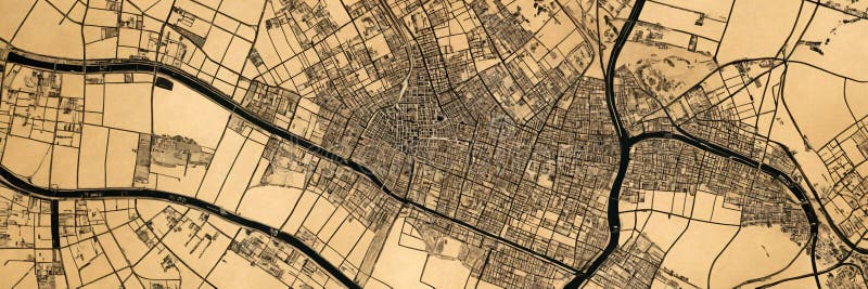 Antique Map Rendered by Hand in Ochre Tints. Stock Illustration ...