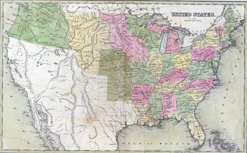 Antique Map of United States in 1846 Stock Illustration - Illustration ...