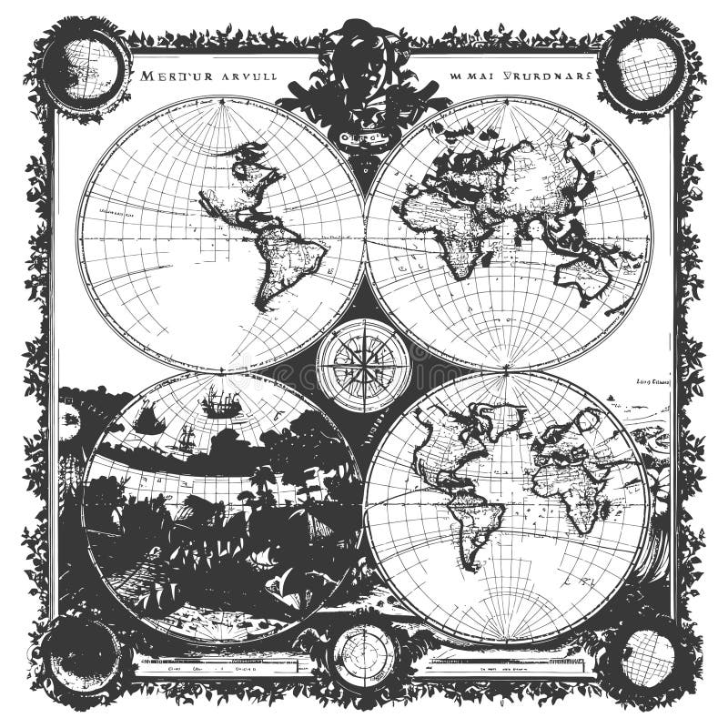 Antique World Map Illustration, Vintage Cartography Design Stock Vector ...