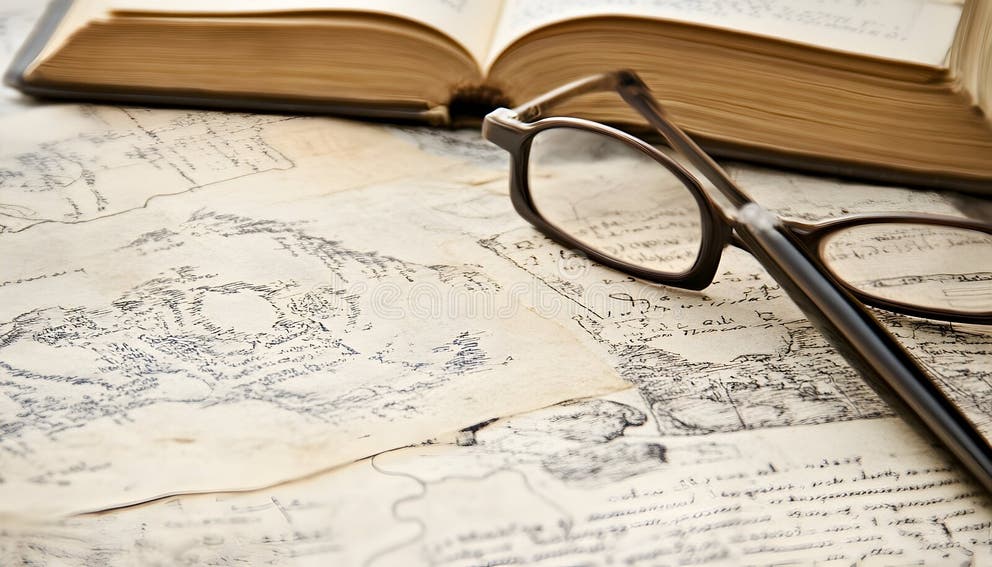 Antique Maps, Book, and Glasses Stock Illustration - Illustration of ...