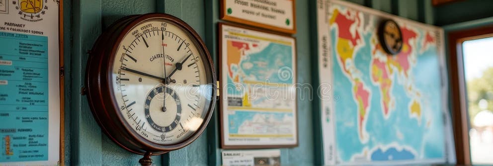 Antique Maritime Clock and Nautical Maps in Ship S Navigation Room ...