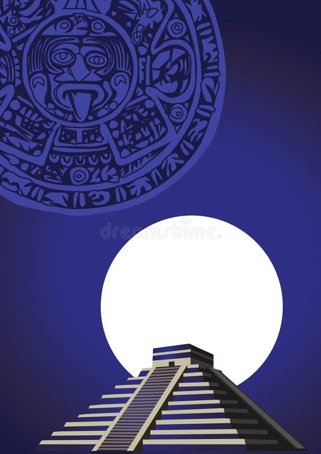 Mayan Pyramid and Moon stock illustration. Illustration of looks - 85340667