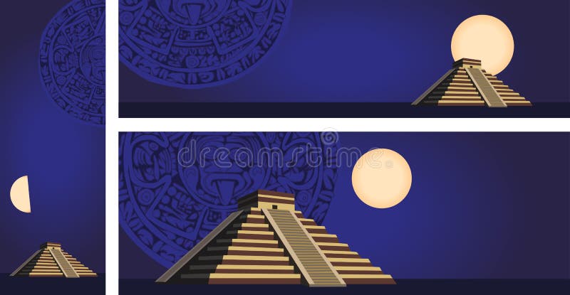 Antique Mayan Pyramid and Calendar Stock Vector - Illustration of ...