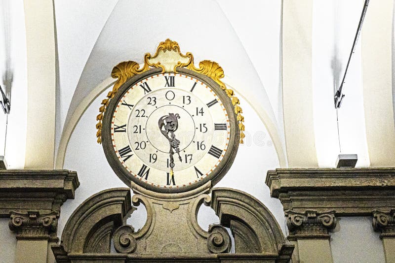 Mechanical Wall Clock in an Italian Interior Stock Image - Image of ...