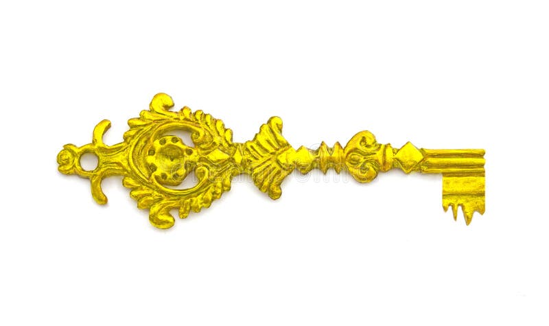 Antique Medieval Golden Key on White Background. Stock Image - Image of ...