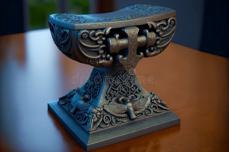 Antique Metal Anvil with Carved Decorations Stands on Table Stock ...