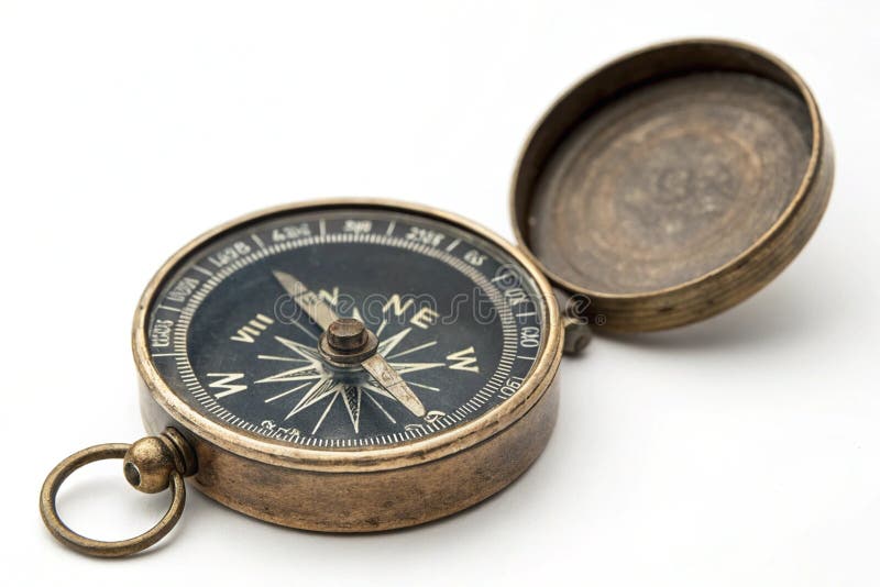 Antique Metal Compass with Dark Face Isolated on White Stock ...
