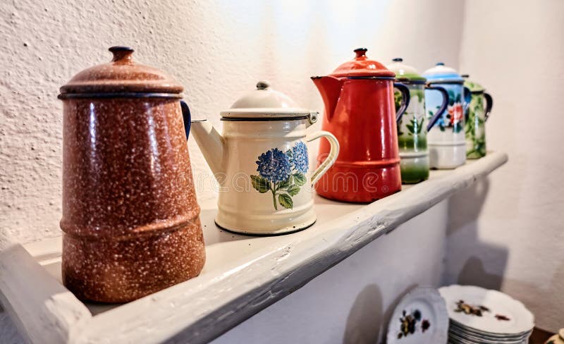 Antique Metal Teapots with Pretty Colors. Editorial Stock Photo - Image ...