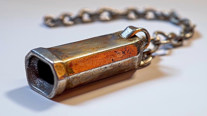 Antique Metal Whistle with Chain on White Background Stock Illustration ...