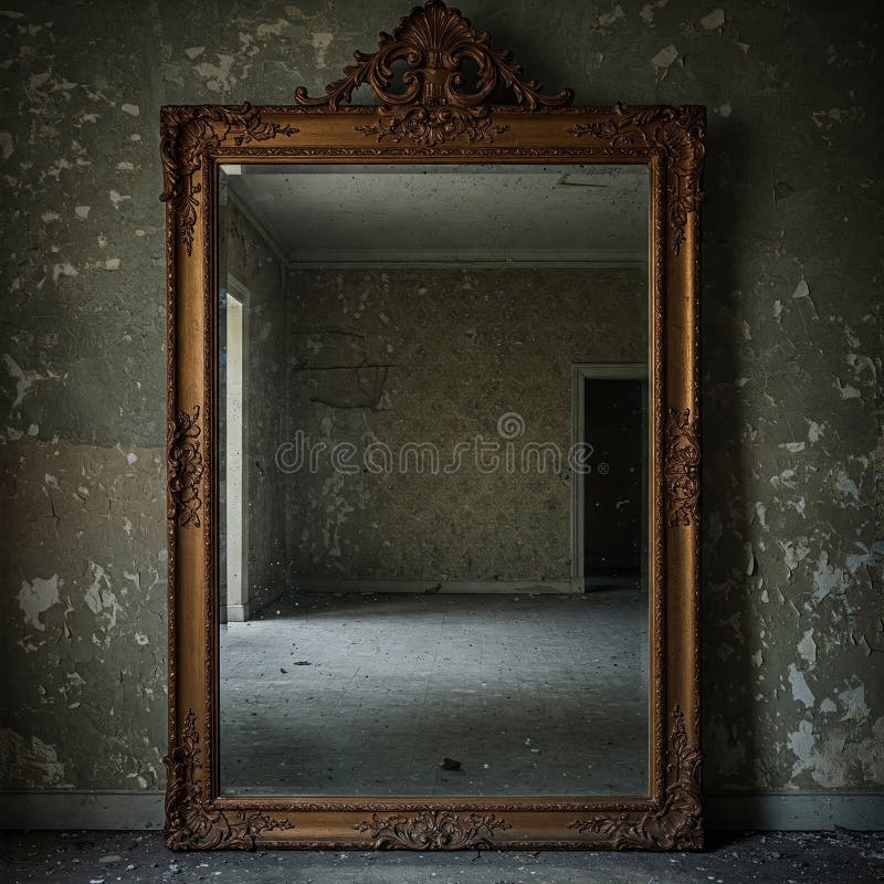 An Antique Mirror in an Abandoned Room Reflects Emptiness and the Past ...