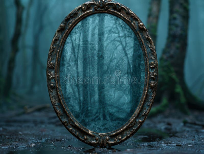 Antique Mirror in a Dark Forest Stock Illustration - Illustration of ...