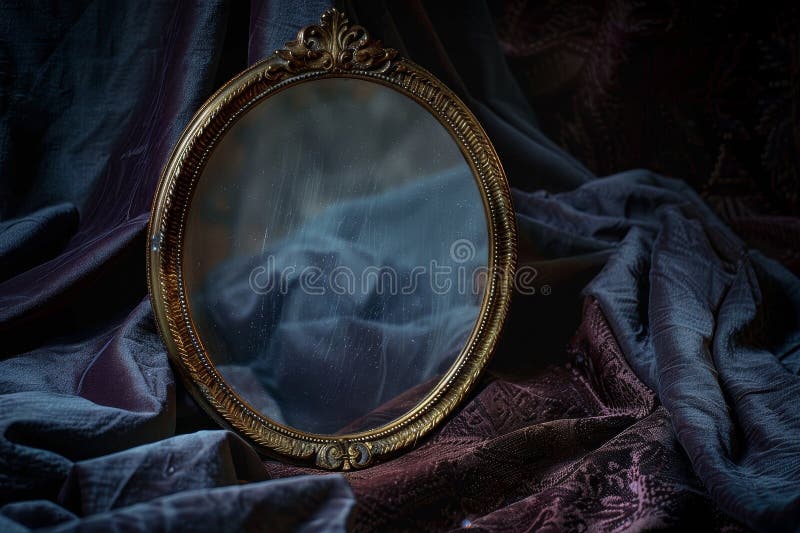 Antique Mirror in Dark, Moody Setting Stock Illustration - Illustration ...