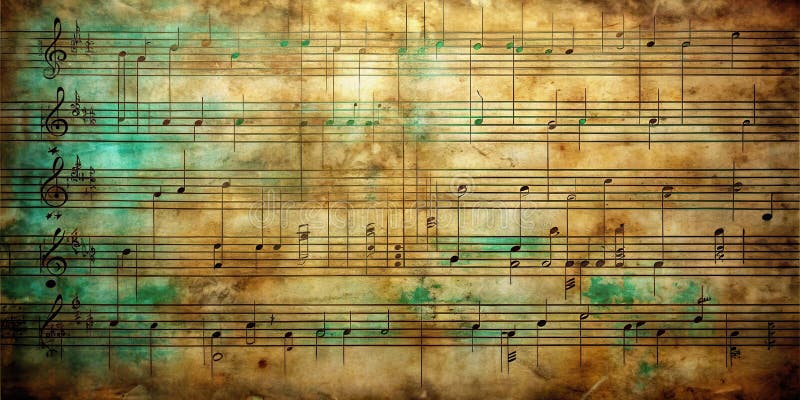 Antique Musical Score Texture Aged Parchment with Teal Accents and ...