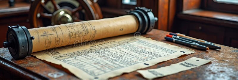 Antique Nautical Chart and Navigation Tools on Vintage Ship Captain S ...