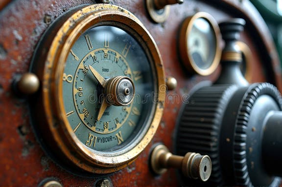 Antique Nautical Compass and Dials on Rusted Ship Dashboard Stock Photo ...