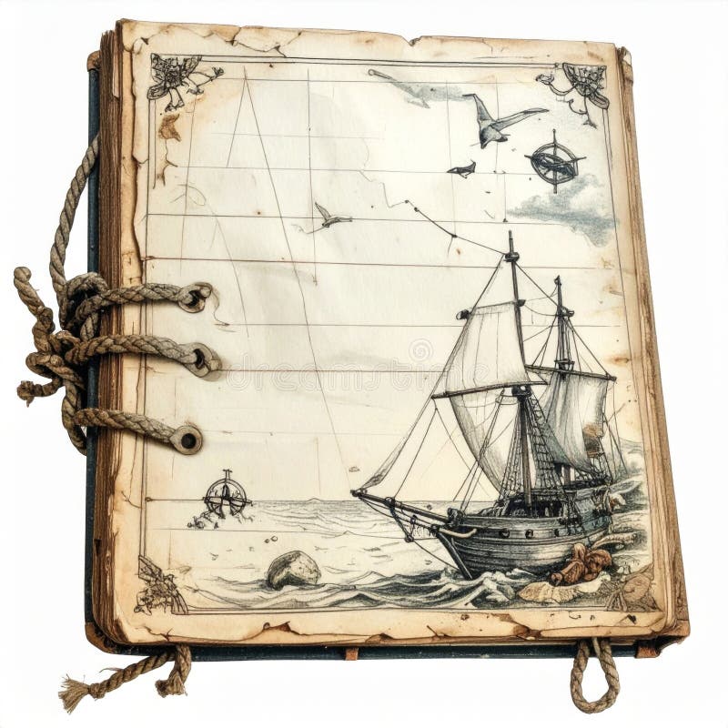 Antique Nautical Journal with Ship Sketch Stock Illustration ...