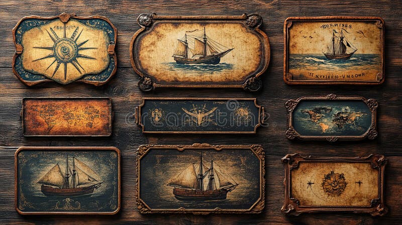 Antique Nautical Maps Ship Prints Stock Illustrations – 2 Antique ...