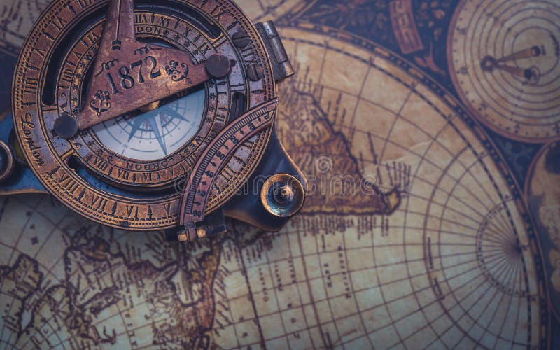 Old Compass on World Map stock image. Image of cover - 123388729