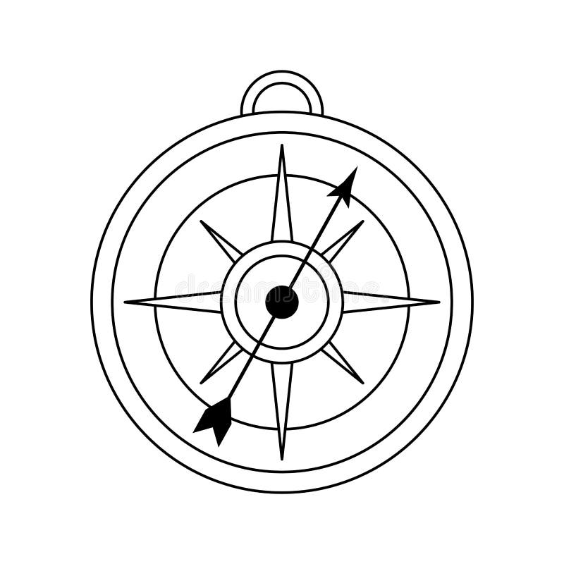 Antique Navigation Compass Cartoon Isolated in Black and White Stock ...