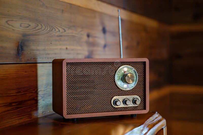 Antique Nostalgic Radio on a Shelf Stock Image - Image of traditional ...