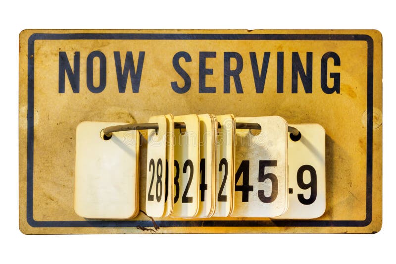 Now Serving Sign with Numbers Isolated on a White Background Stock ...