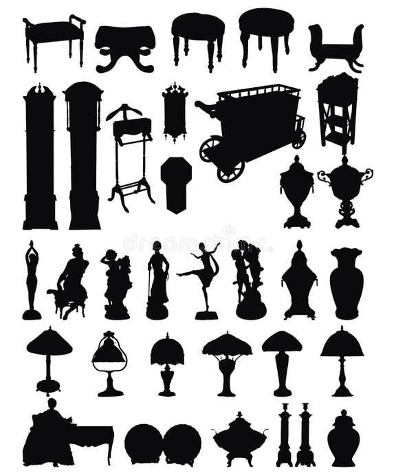 Antique Objects Silhouettes Stock Vector - Illustration of kitsch ...