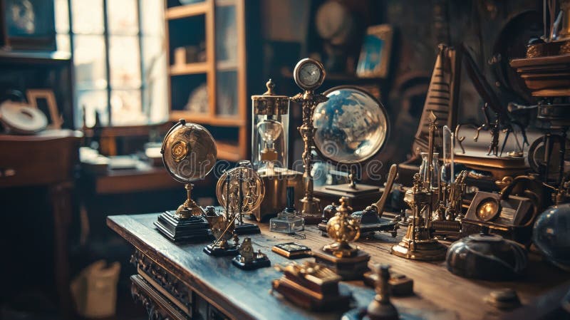 Antique Objects in a Vintage Study Room Stock Photo - Image of display ...