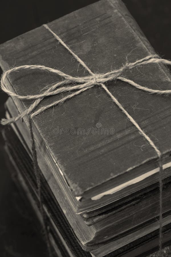 Antique Old Books Stacked into a Pile Tied with String. Stock Photo ...