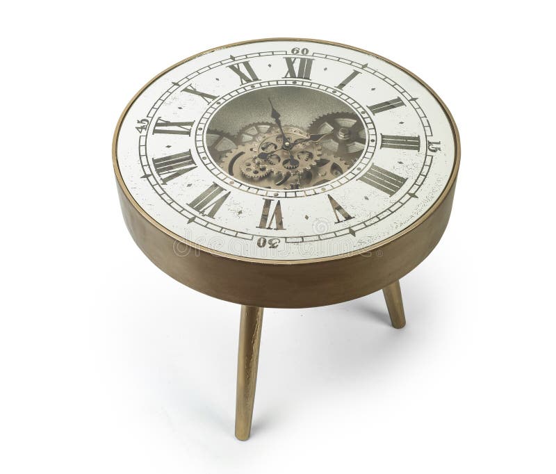 Antique Old Clock Table Isolated on White Background, Table with Clock ...