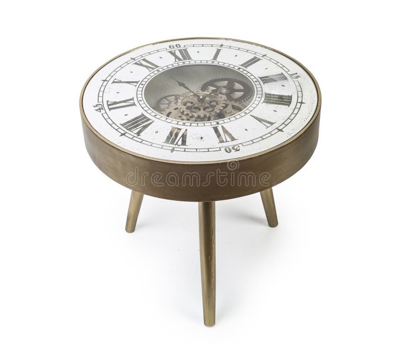 Antique Old Clock Table Isolated on White Background, Table with Clock ...