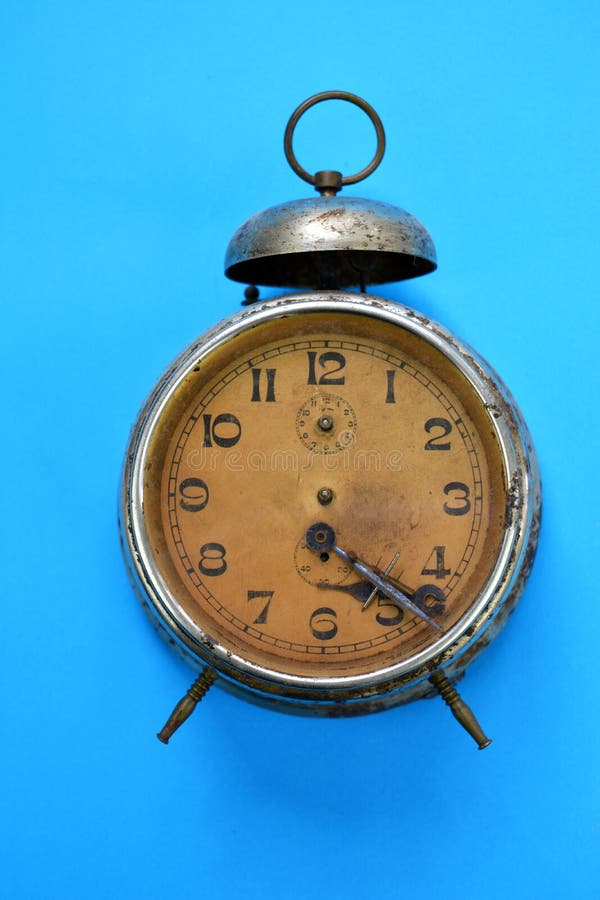 Antique Old Grunge Alarm-clock on Blue Stock Photo - Image of grungy ...