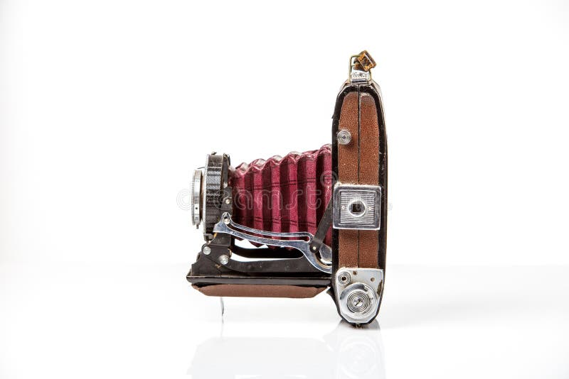 Antique Old Photo Camera Isolated on White Stock Image - Image of ...