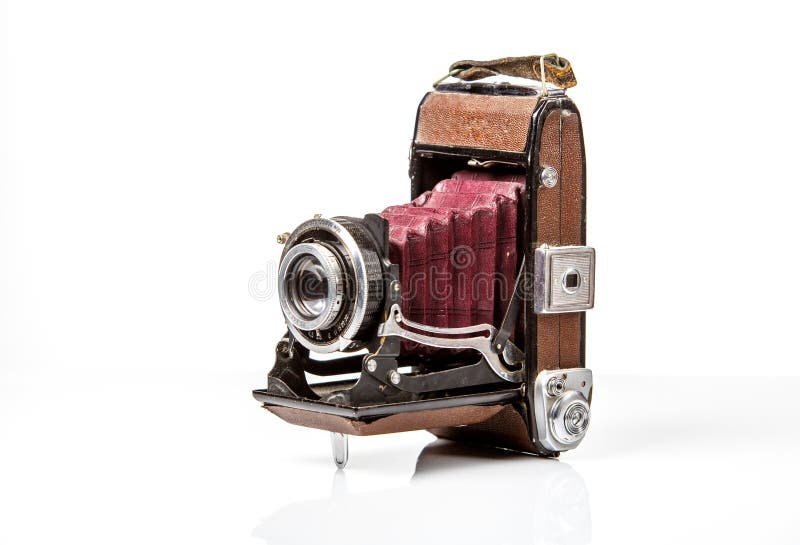 Antique Old Photo Camera Isolated on White Stock Photo - Image of black ...