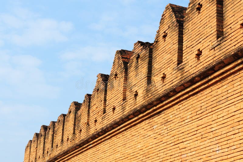 Antique and Old Red Brick City Wall Stock Image - Image of cloud ...